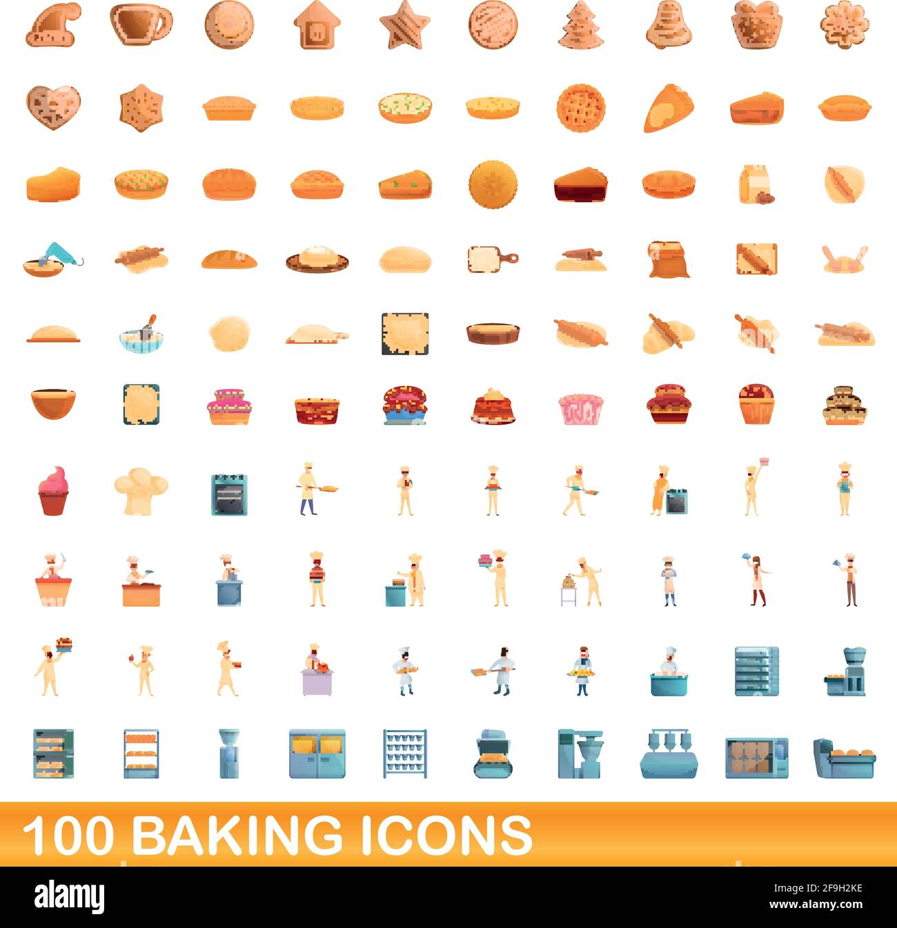 100 backen Symbole gesetzt. Cartoon Illustration von 100 backen Symbole ...