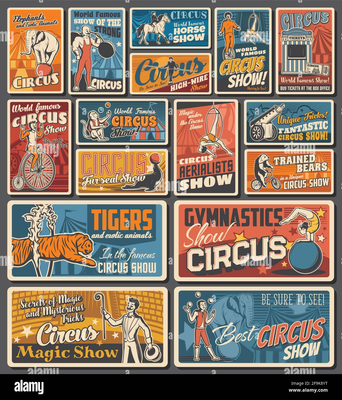 Circus Funfair Karneval Retro Poster, Zaubershow und Tiere ...