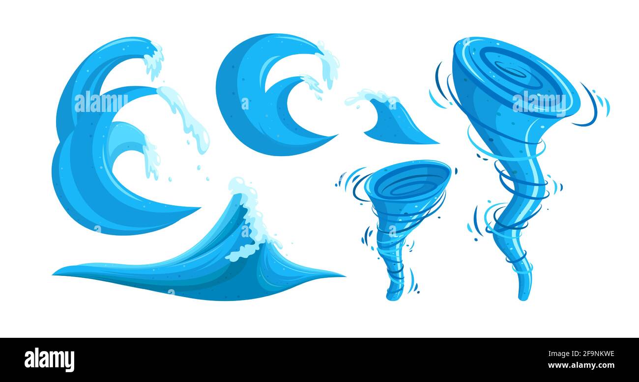 Wellen und Whirlpool. Tsunami-Wellen überschwemmen das Gebiet. Clipart ...