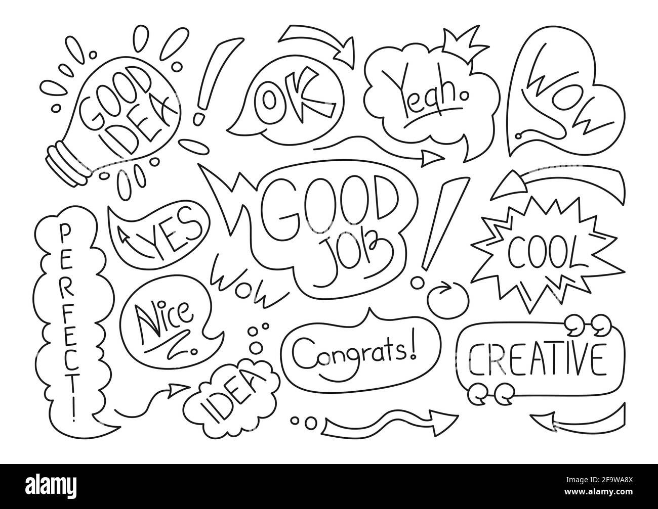 Sprechblase Comic schwarze Linie Doodle Set. Pop Art Design Elemente ...