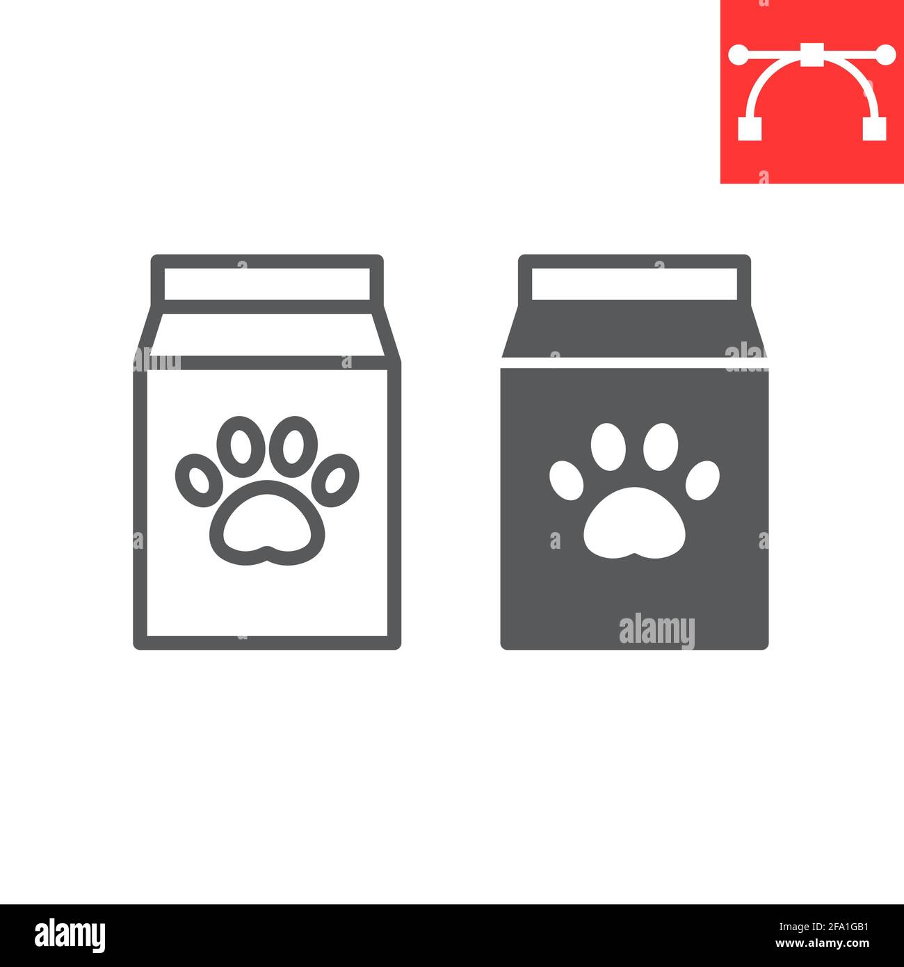 Hundefutter-Verpackungslinie und Glyphen-Symbol, Tierhandlung und ...