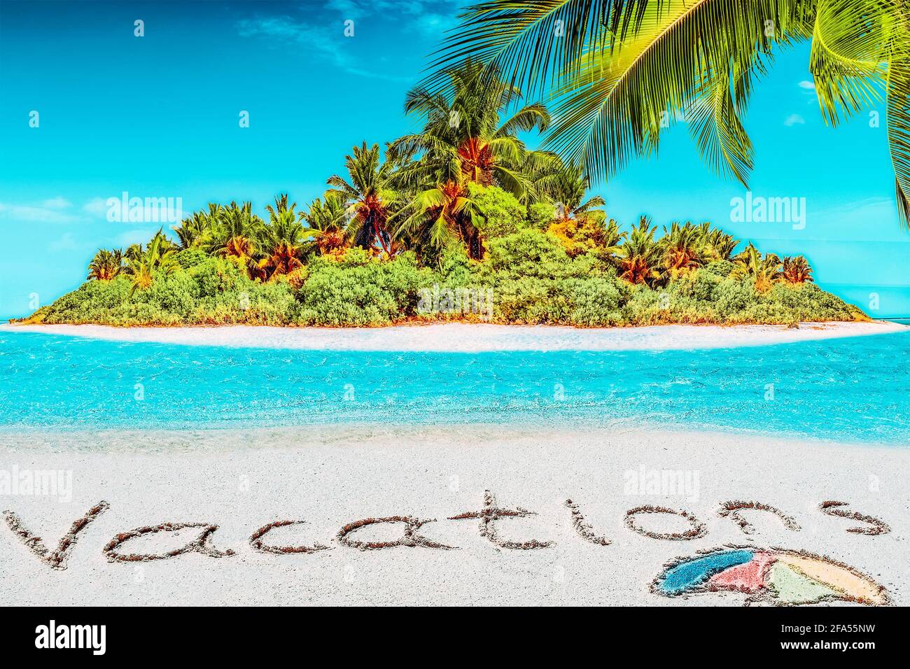 Gesamte tropische Insel im Atoll im tropischen Ozean. Unbewohnt und ...