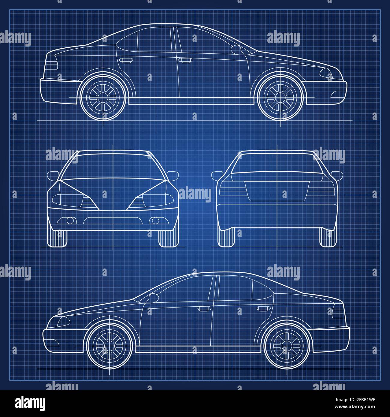 Blaupause für das Auto. Vector Vehicle Engineering Blueprint. Abbildung ...