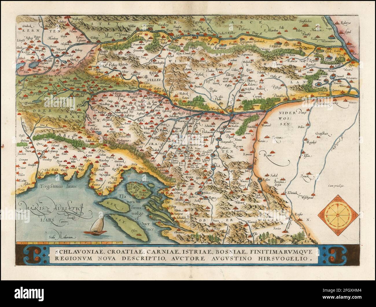 Von Hand gezeichnete Ortelius-Karte des westlichen Balkans aus dem 16 ...
