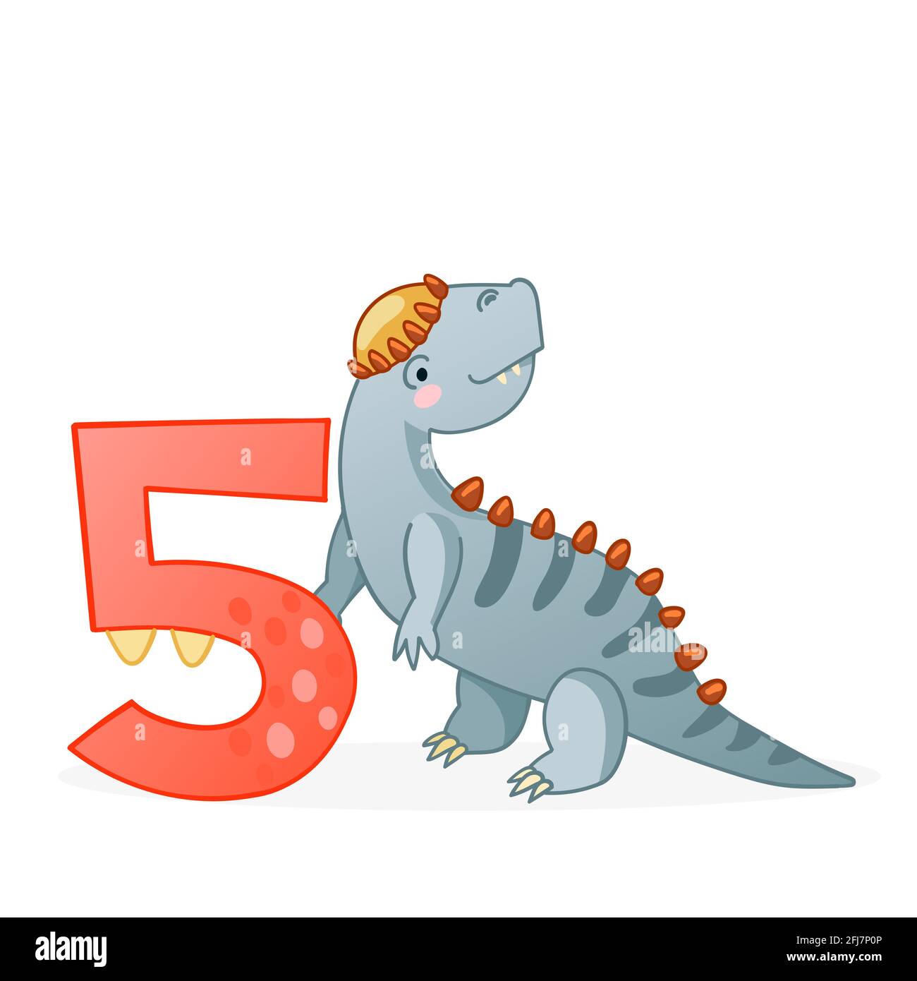 Niedliche Dinosaurier Cartoon-Zahlen. Nummer fünf. Vektor-Elemente für ...