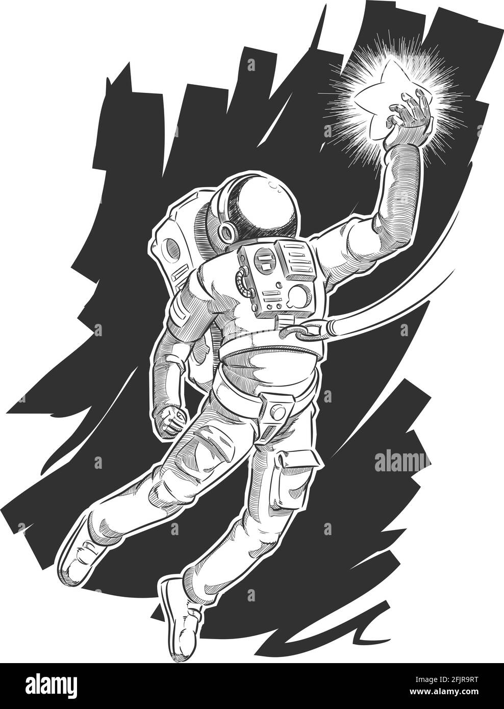 Astronaut Sketch Spaceman Doodle Cosmonaut Grabbing Star Drawing Stock ...