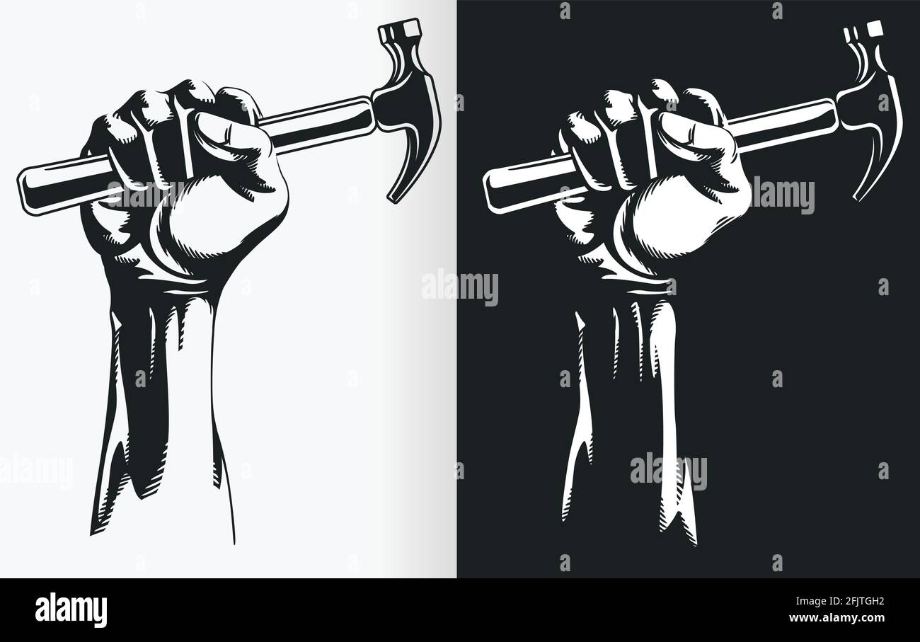 Silhouette Hand Hält Hammer Schablone Clipart Vektor Zeichnung Stock ...