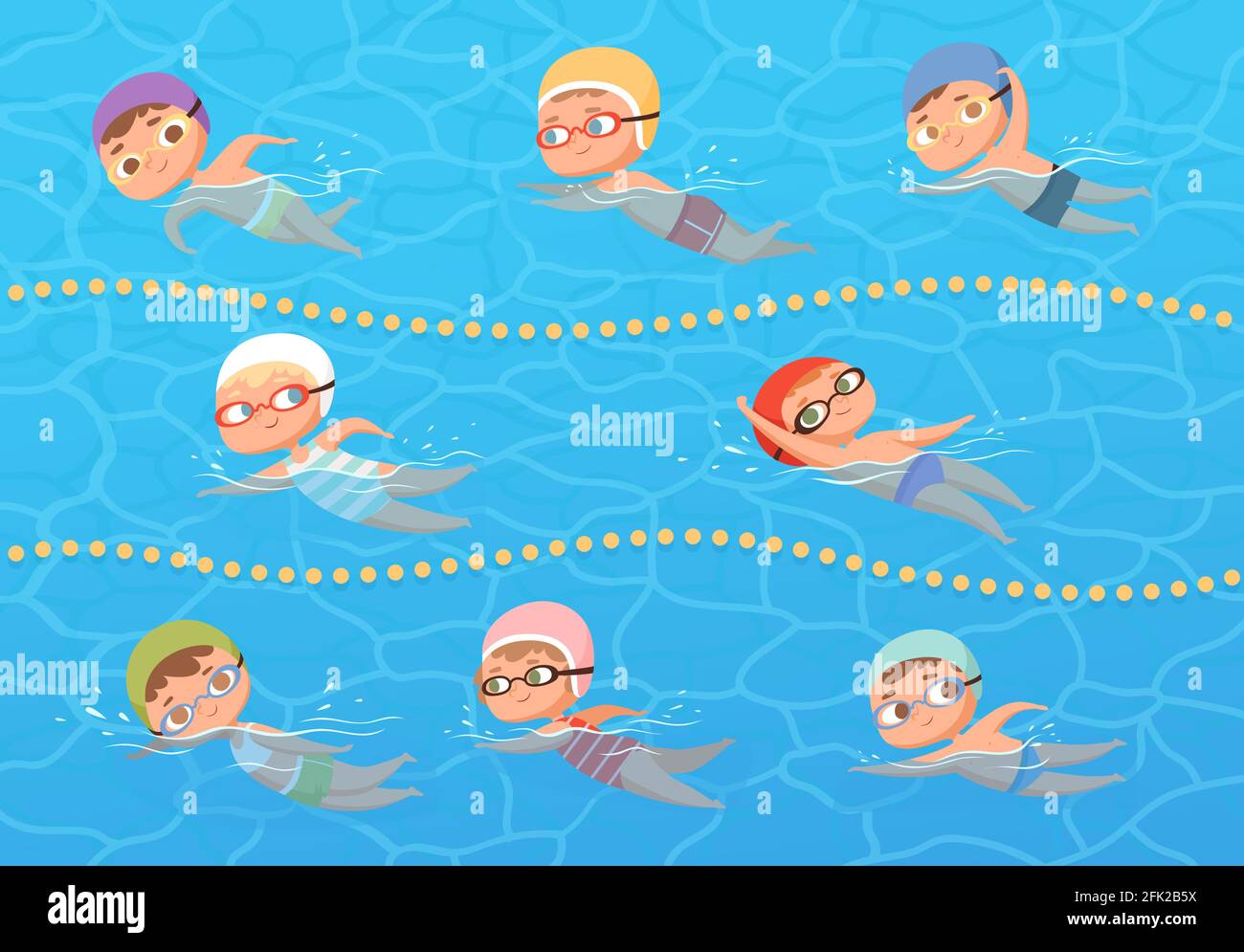 Kinder im Wasserpool. Kinder Sport Bildung Schwimmen Lektion Vektor Cartoon Cliparts Stock ...