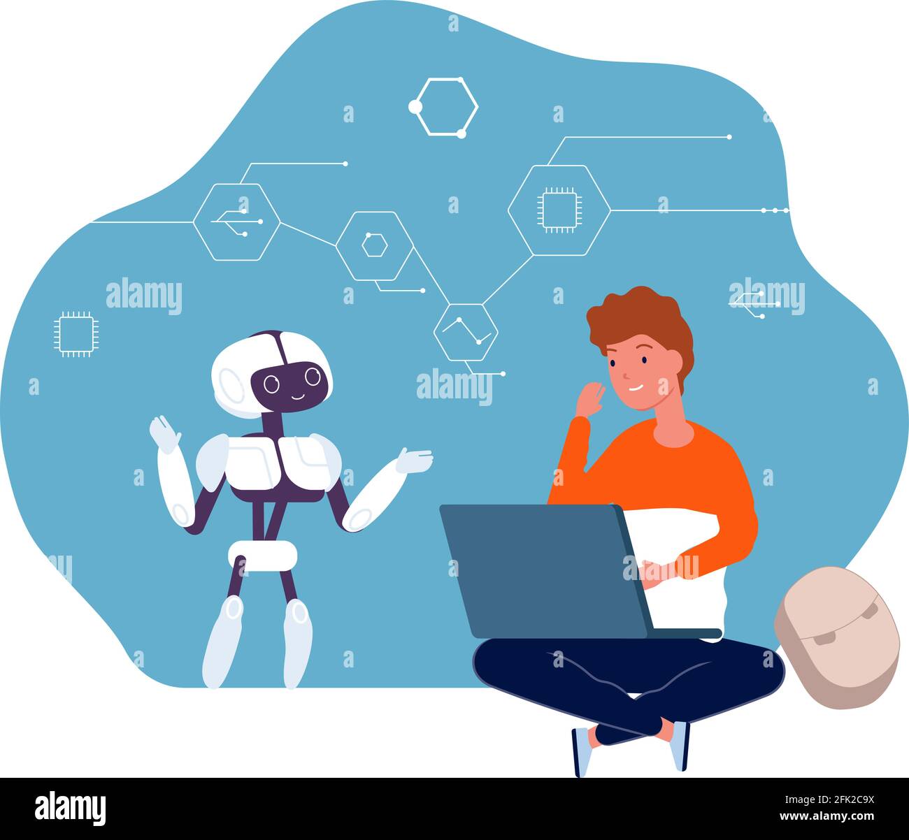 Robotik für Kinder. Boy Programmierroboter. Kind Ingenieur machen ...