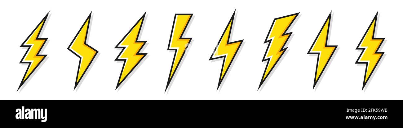 Gelbe Blitz Symbole Sammlung. Blitz-Symbol, Donnerkeil. Einfaches ...