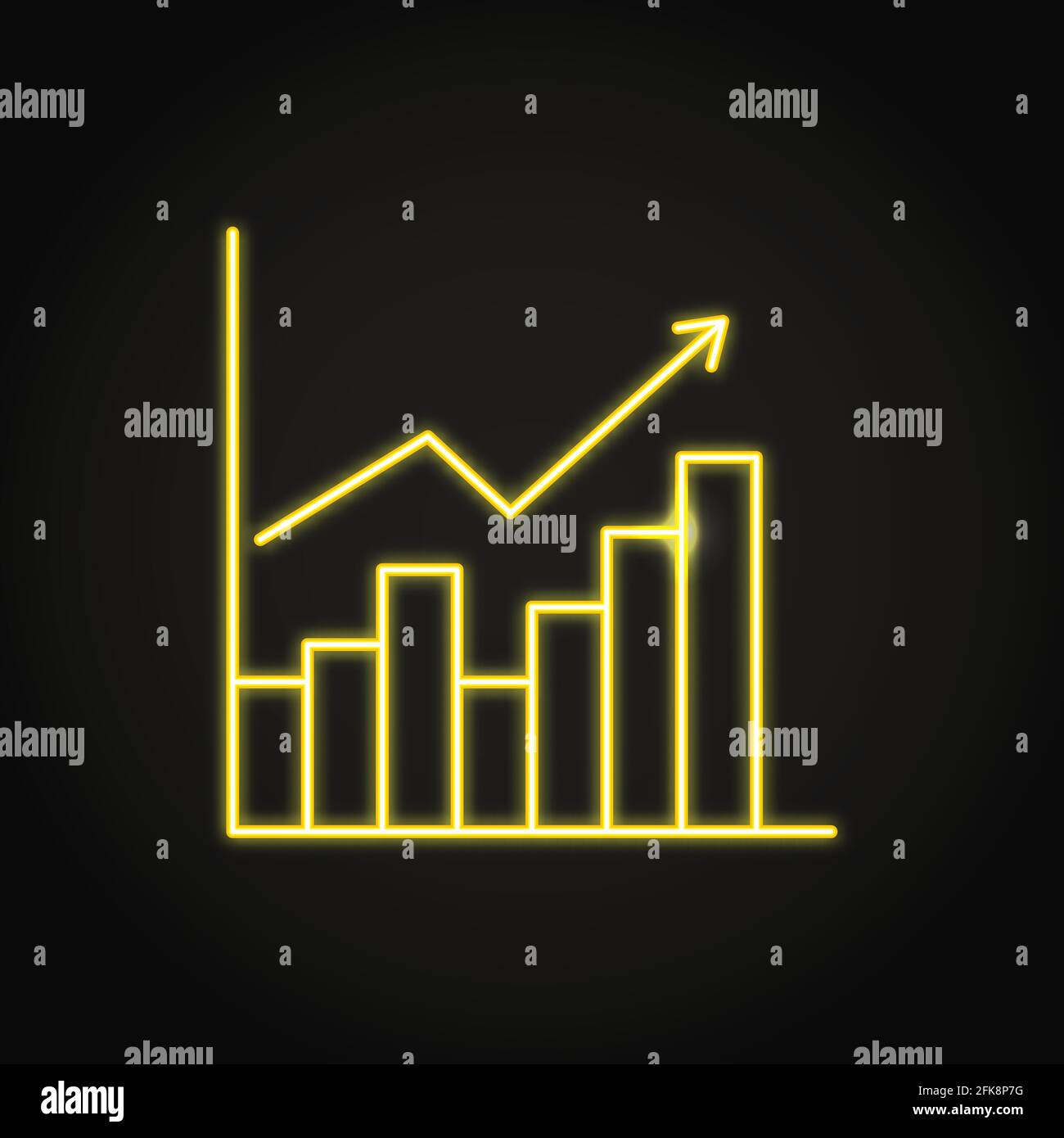 Neon wachsende Balkendiagramm-Symbol im Linienstil. Diagramm mit Pfeil nach oben. Vektorgrafik ...