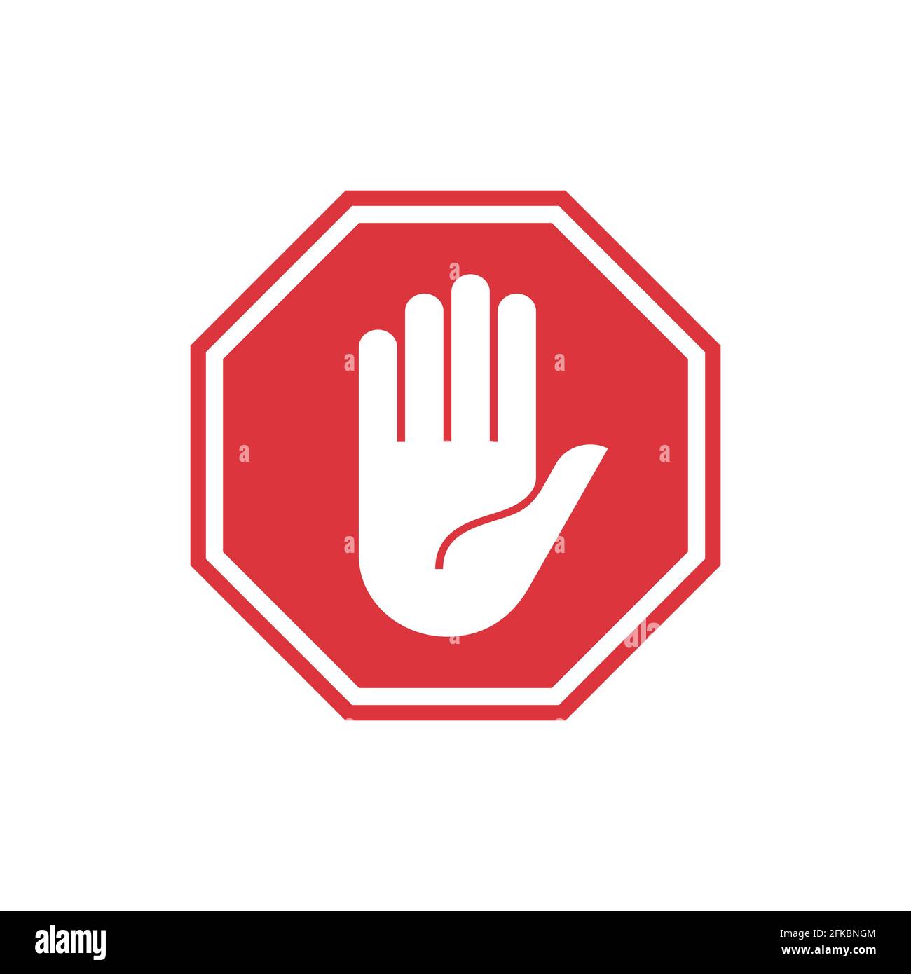 Das Stoppschild-Symbol hat eine rote Farbe und eine Hand darauf. Das ...