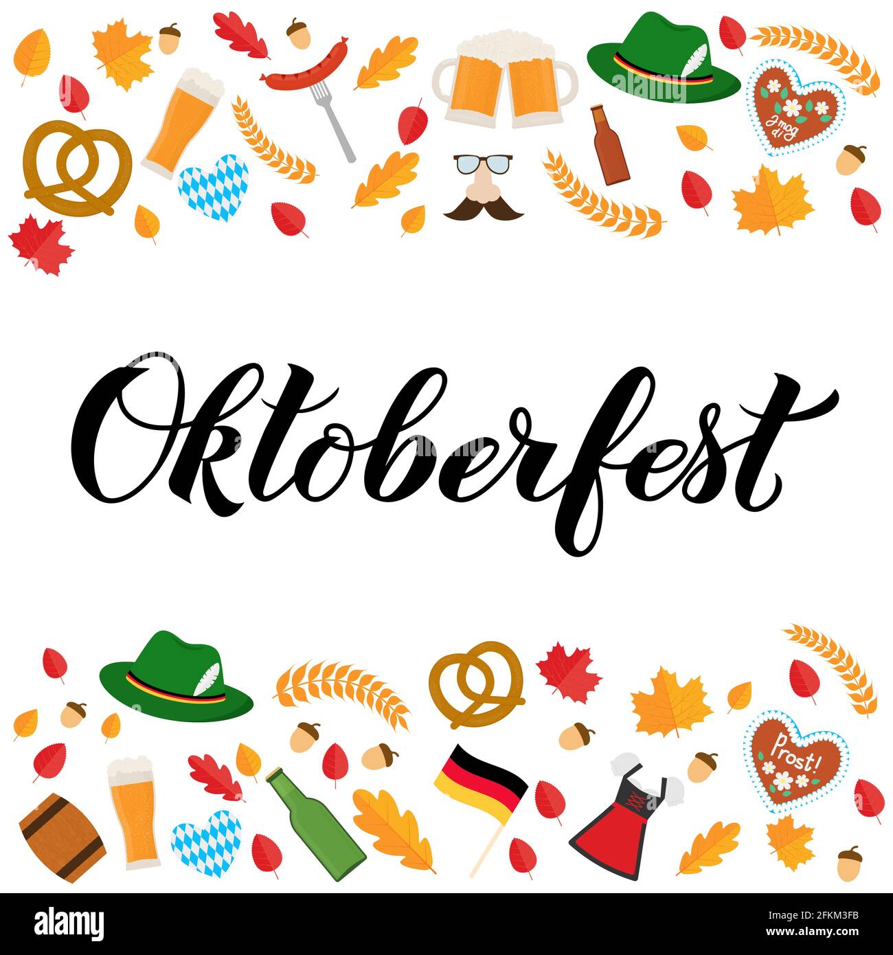 Oktoberfest Kalligraphie-Handschriftzug mit traditionellen Symbolen in ...
