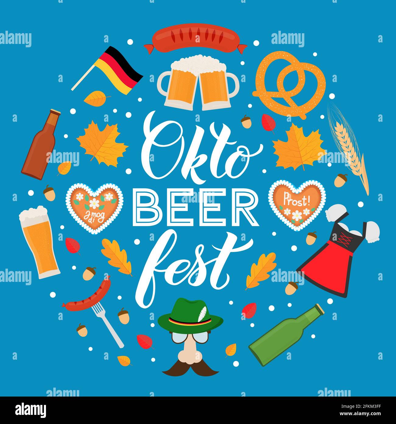 Oktoberfest Kalligraphie-Handschriftzug mit traditionellen Symbolen in ...