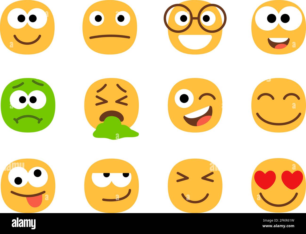 Gelbe und grüne Emoticon-Gesichter. Smiley-Emoticons für ui ...