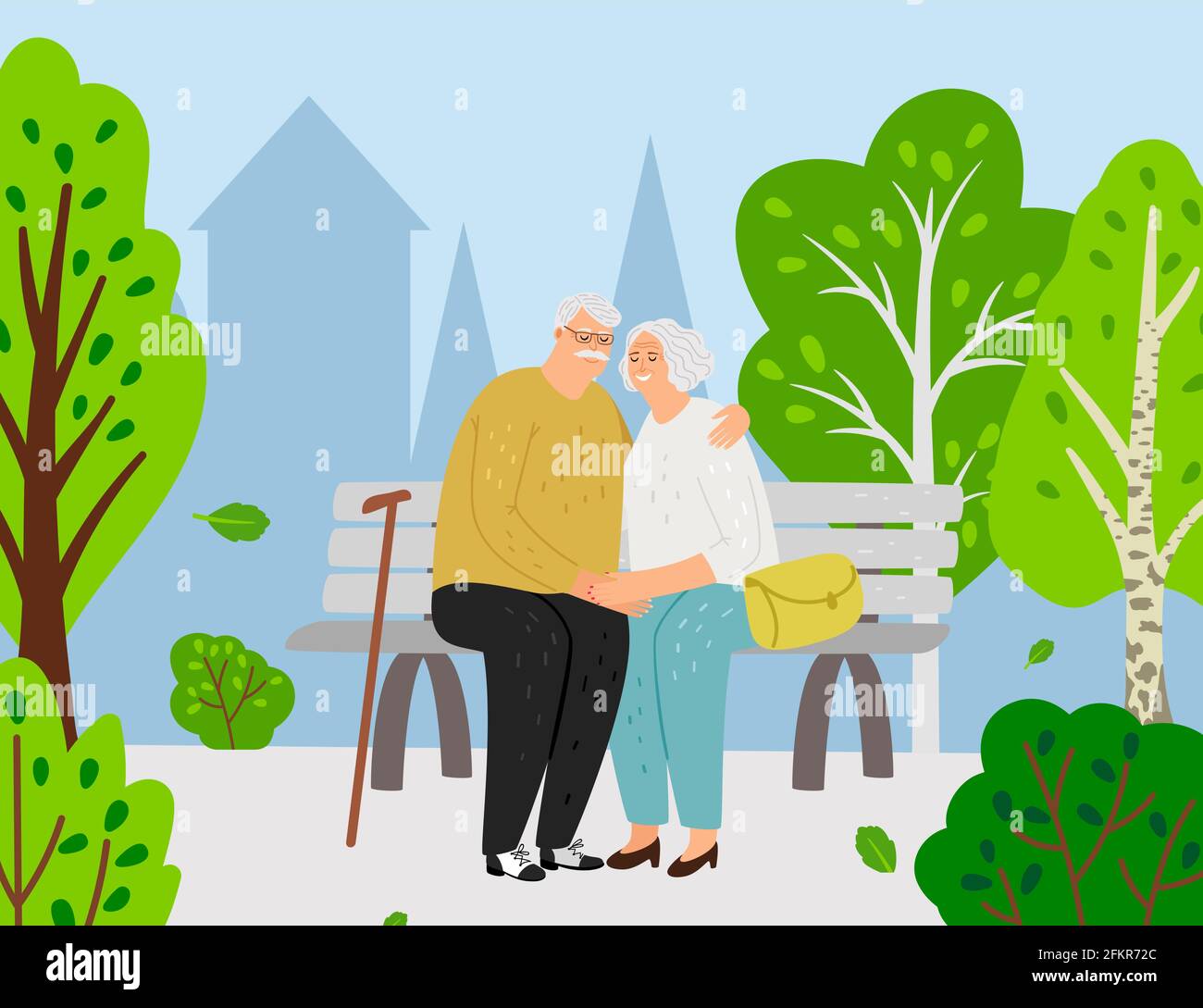 älteres paar sitzt auf parkbank Stock-Vektorgrafiken kaufen - Alamy