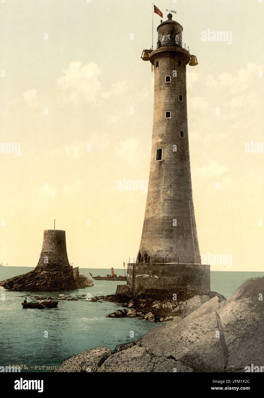Der Eddystone Leuchtturm und Felsen vor Cornwall um 1890-1900 ...