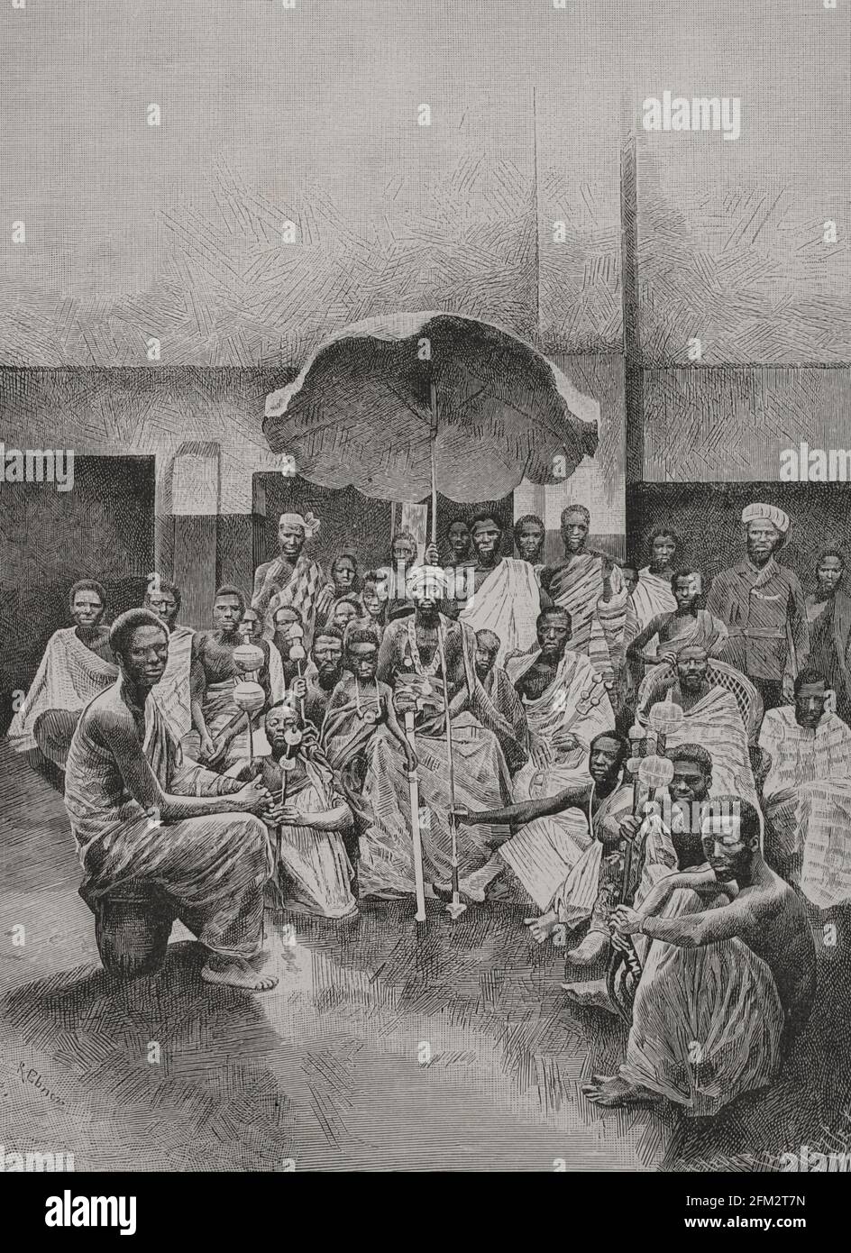 Geschichte Afrikas. Kongo. 19. Jahrhundert. Ein Palaver (Rede). Gravur ...