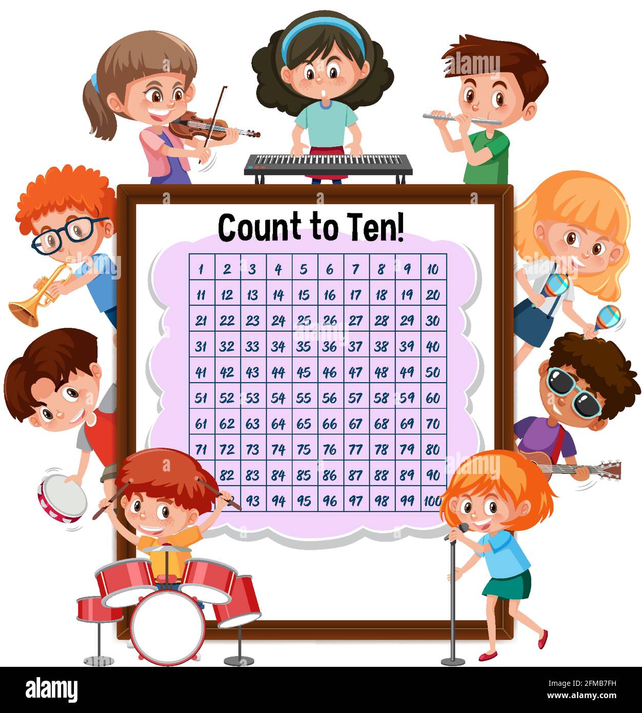 Zählen Sie die Zahl 1-100 Bord mit vielen Kindern, die verschiedene ...