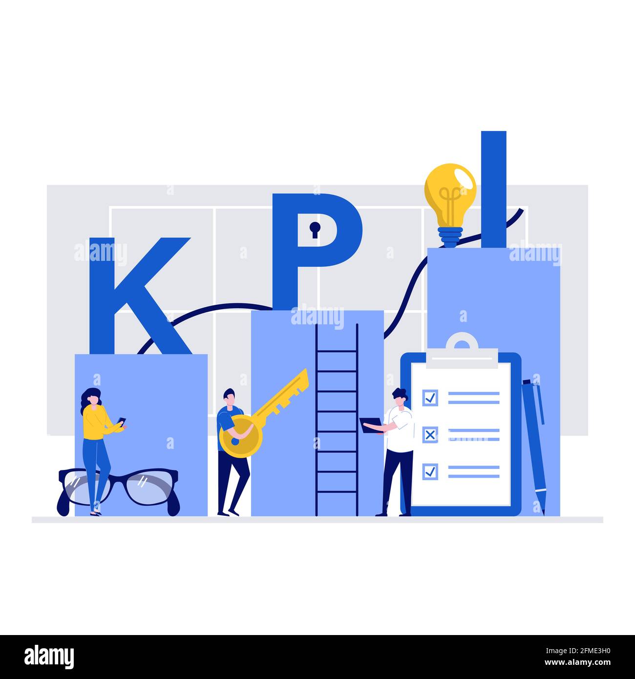 KPI, Key Performance Indicator Vector Illustration Konzept mit Zeichen ...