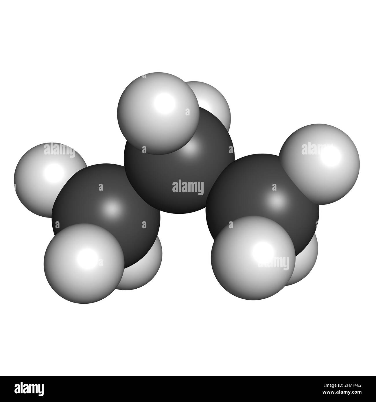 Propangas-Alkan-Kohlenwasserstoff-Molekül 3D-Rendering chemische ...