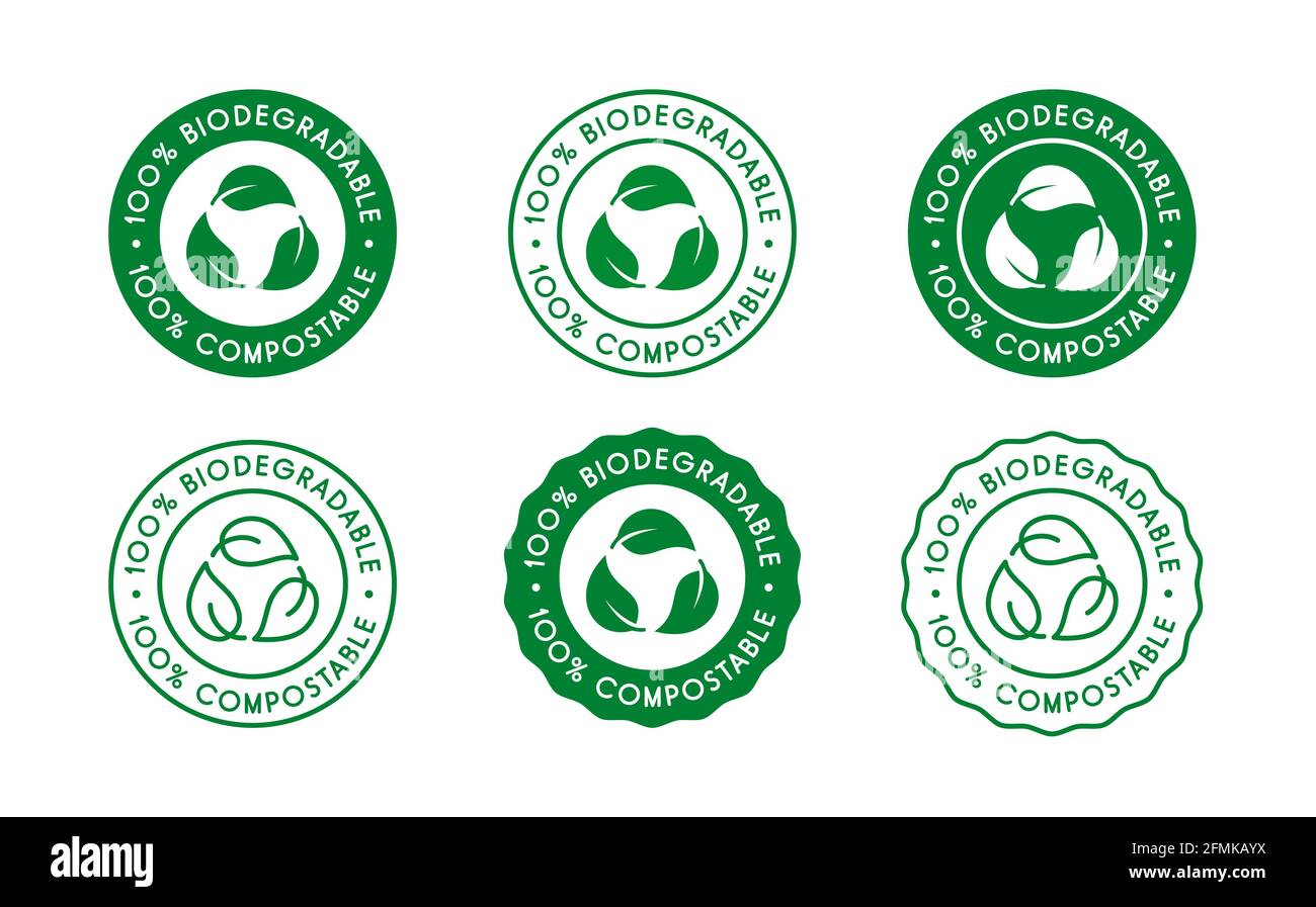 100 % biologisch abbaubar, 100 % kompostierbar Icon, Schild, Logosatz ...