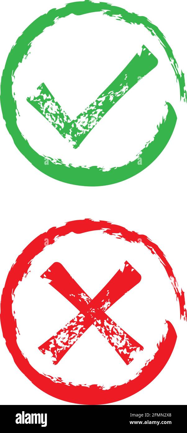 Grunge tick und Cross Zeichen, Symbole. Symbole für JA- und NEIN-Taste ...