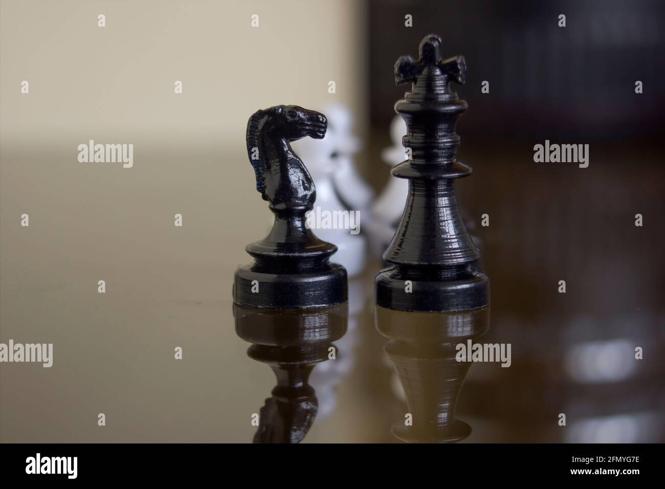 Schach mit schwarzem Pferd und Schach mit schwarzem König stehen auf ...
