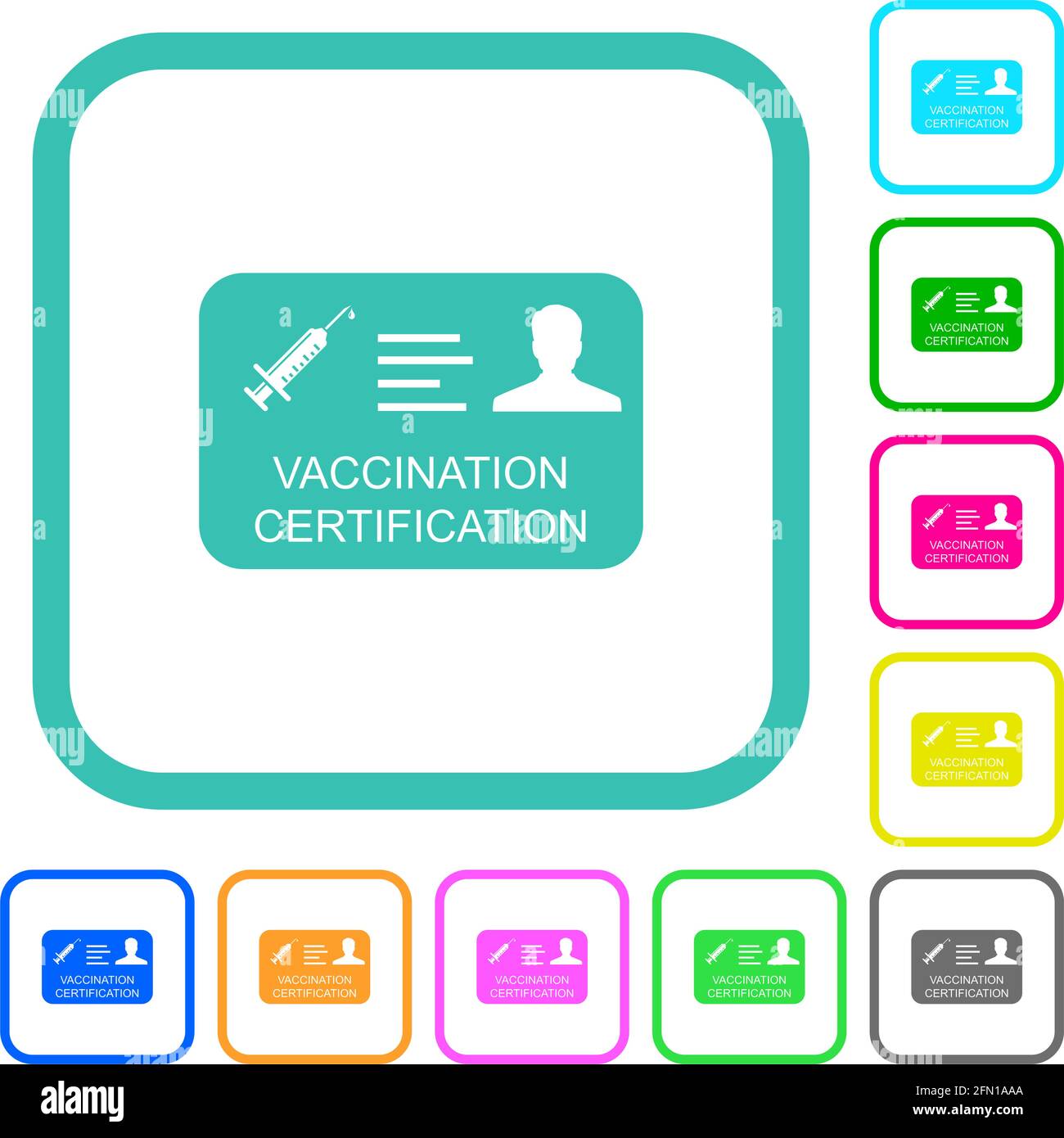 Impfpass lebendige farbige flache Symbole in geschwungenen Rändern an ...
