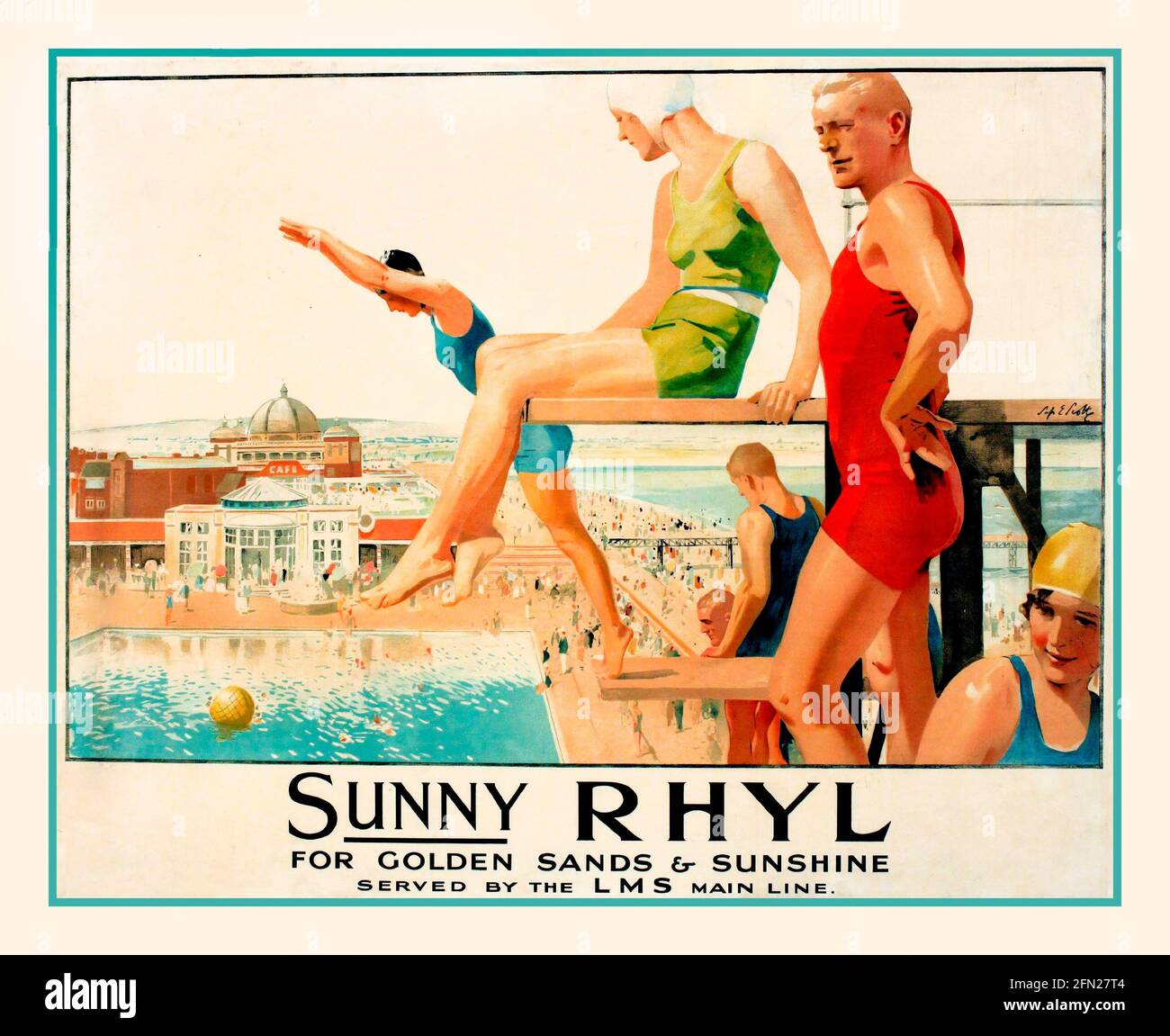 Rhyl Wales Vintage 1925 UK Travel Poster ‘RHYL für Gold sands ...