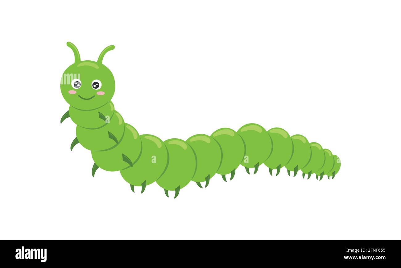 Niedliche grüne Raupe Charakter isoliert auf weißem Hintergrund ...
