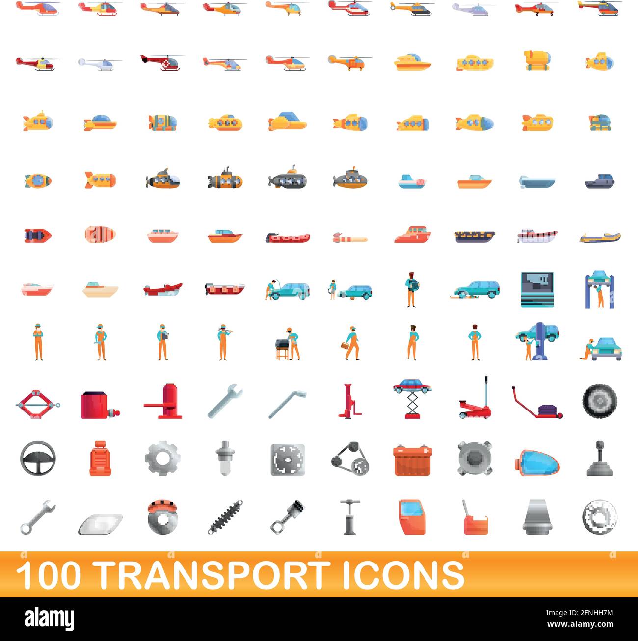 100 transport Icons einstellen. Cartoon Illustration von 100 Transport ...