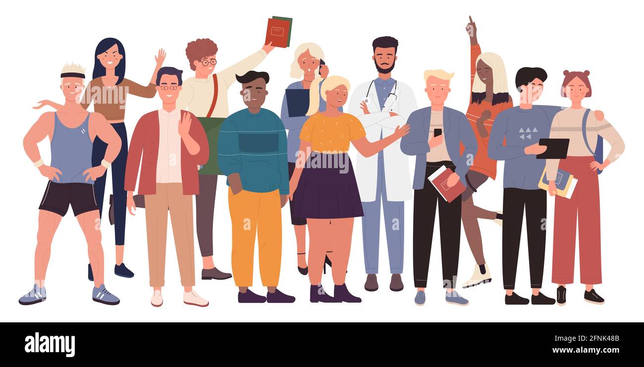 Diversity Crowd Menschen stehen zusammen Vektor-Illustration. Cartoon ...