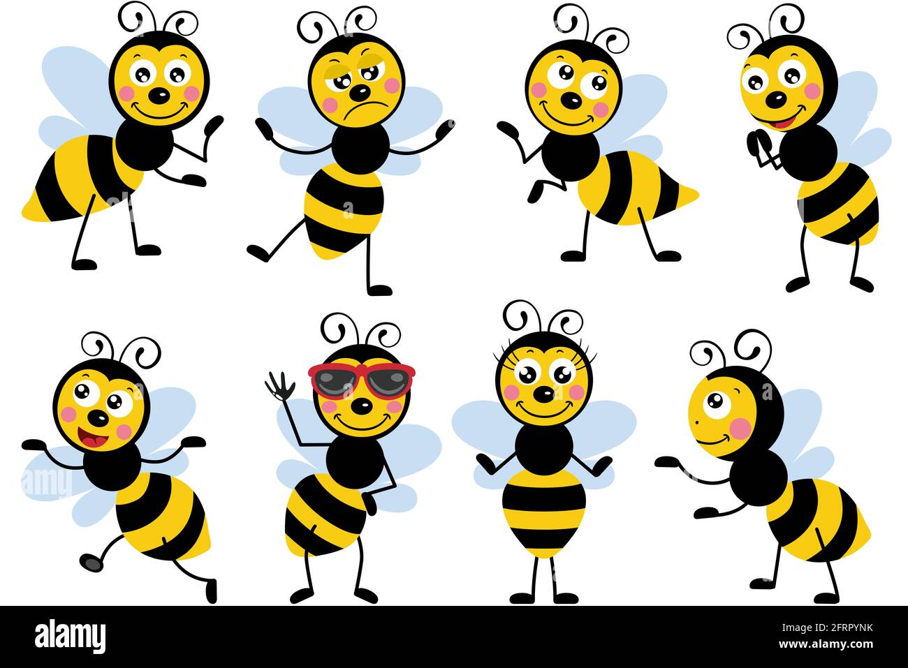 Set von lustigen Biene in verschiedenen Positionen und Ausdrücken ...