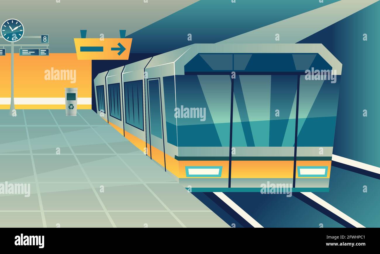 U-Bahn-Szene mit öffentlichen Verkehrsmitteln Stock-Vektorgrafik - Alamy