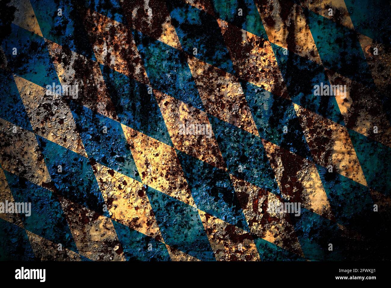 Deutschland, Bayern, 24 Rauten Flagge auf grunge Metall ...