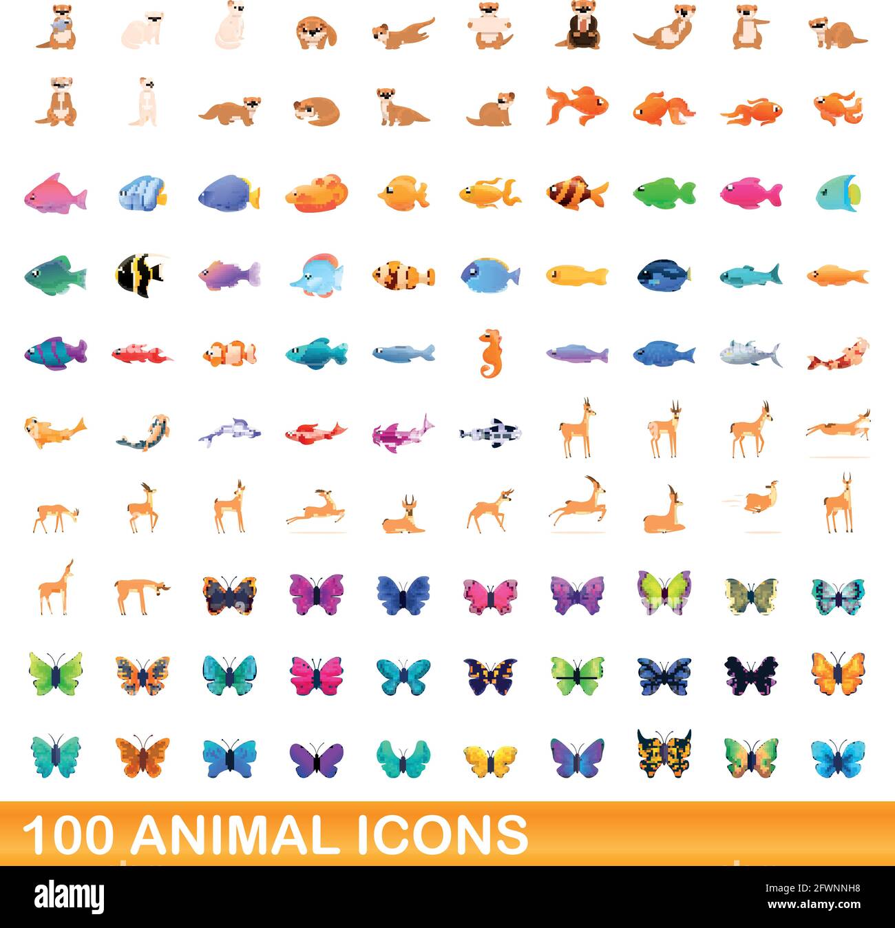100 Tier Icons einstellen. Cartoon Abbildung: 100 Tier icons Vektor auf ...