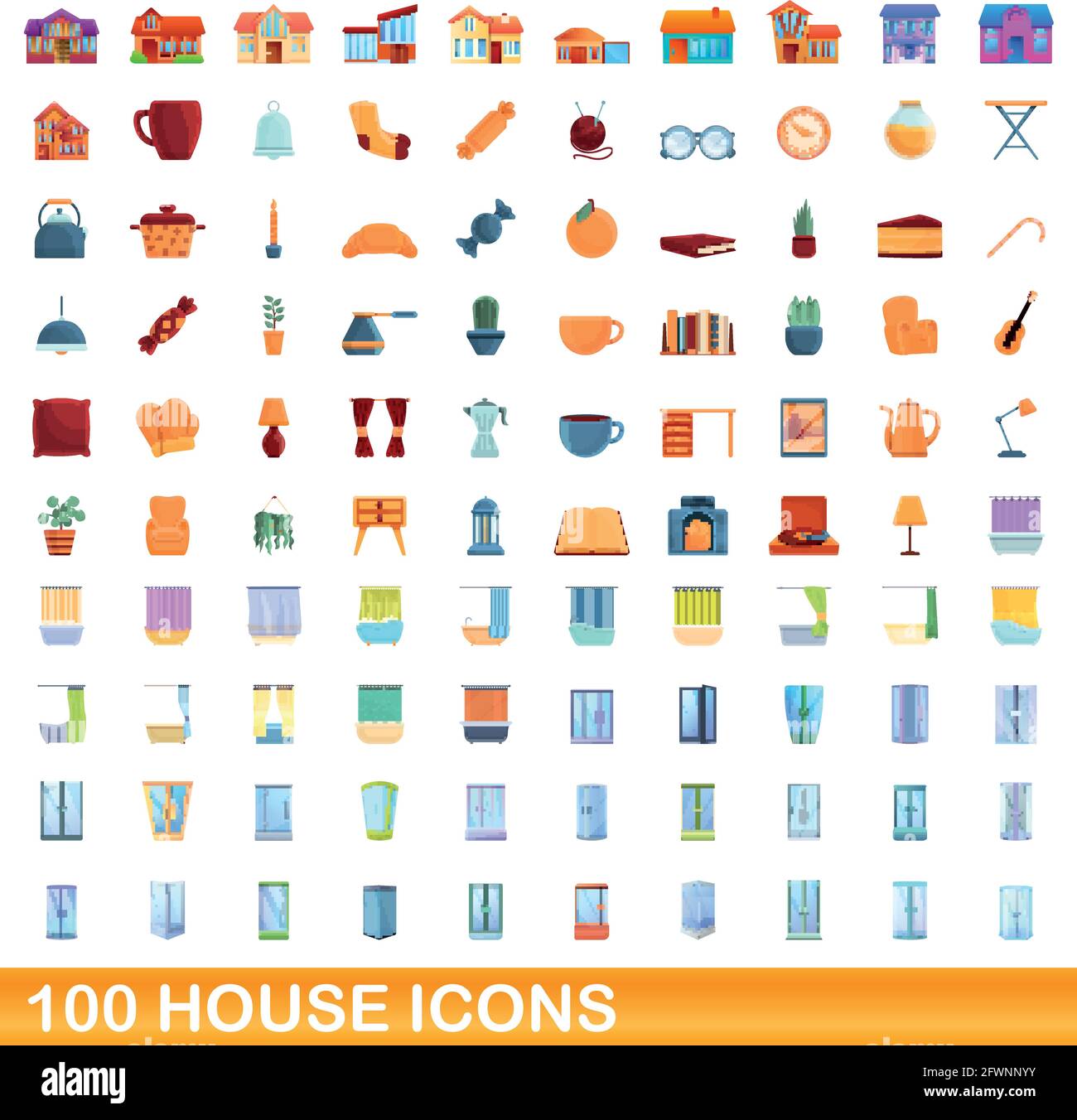 100 Haus-Icons gesetzt. Cartoon-Illustration von 100 Haus Symbole ...