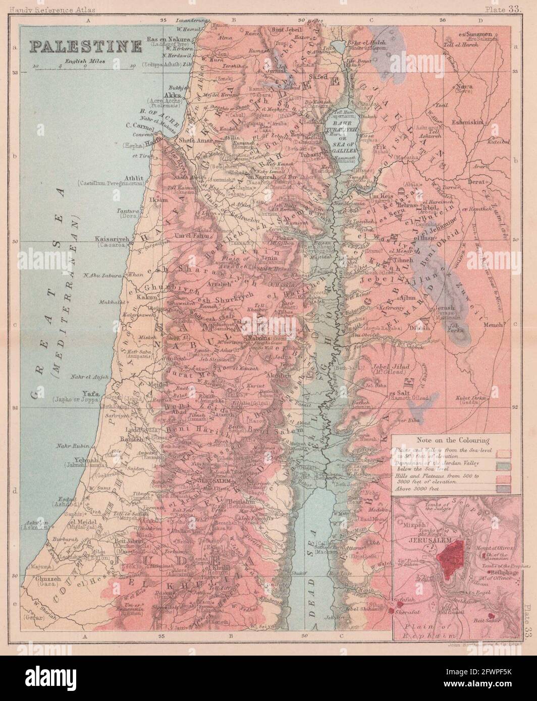 Palästina. Israel Jordanien. BARTHOLOMEW 1893 alten antiken vintage ...