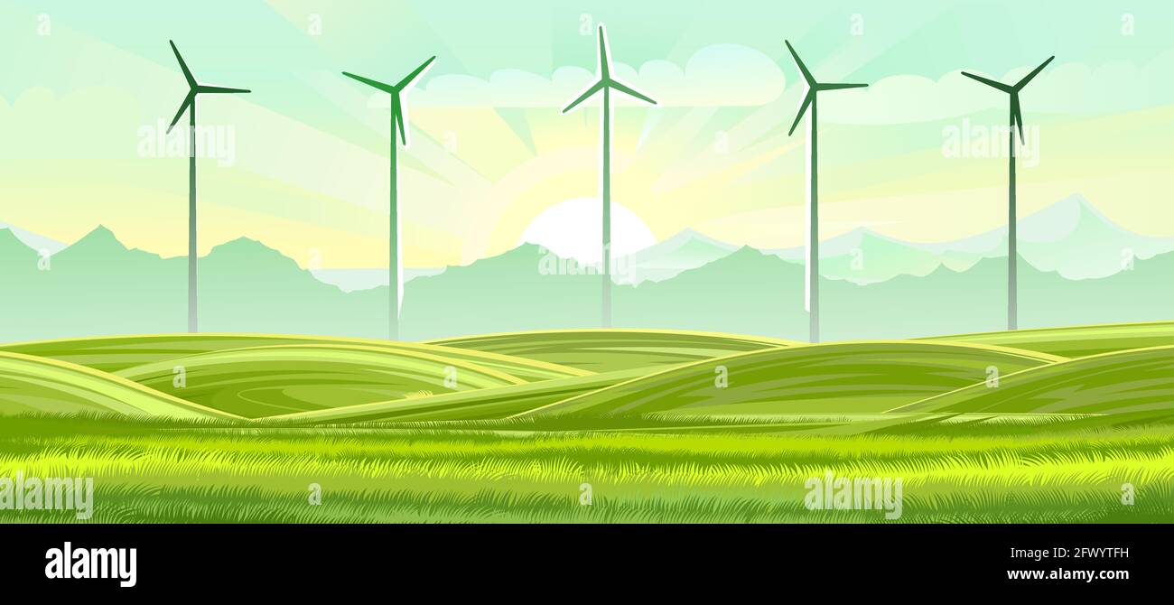 Windenergieanlagen mit Rotorblättern. Stromerzeuger. Hintergrundbild ...