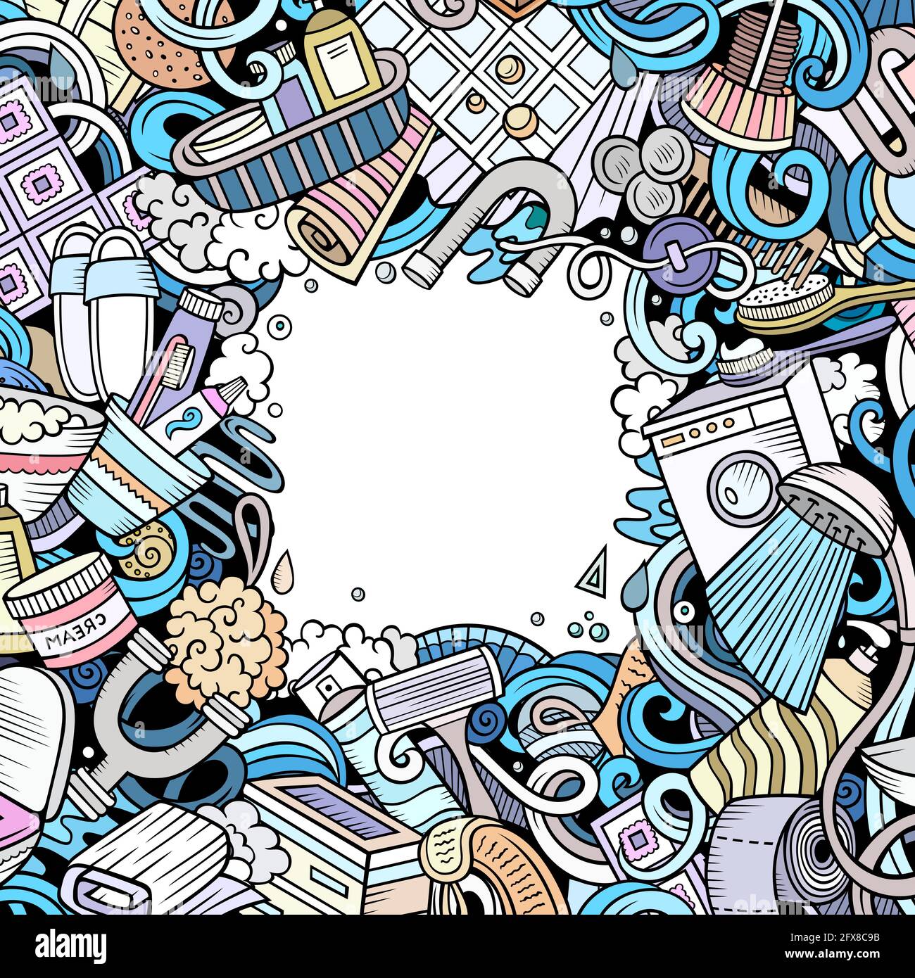 Badezimmer Hand gezeichnet Vektor Doodles Illustration. Bad Zimmer ...