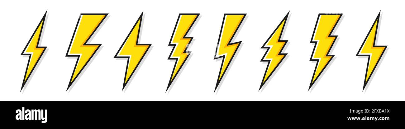 Gelbe Blitz Symbole Sammlung. Blitz-Symbol, Donnerkeil. Einfaches ...