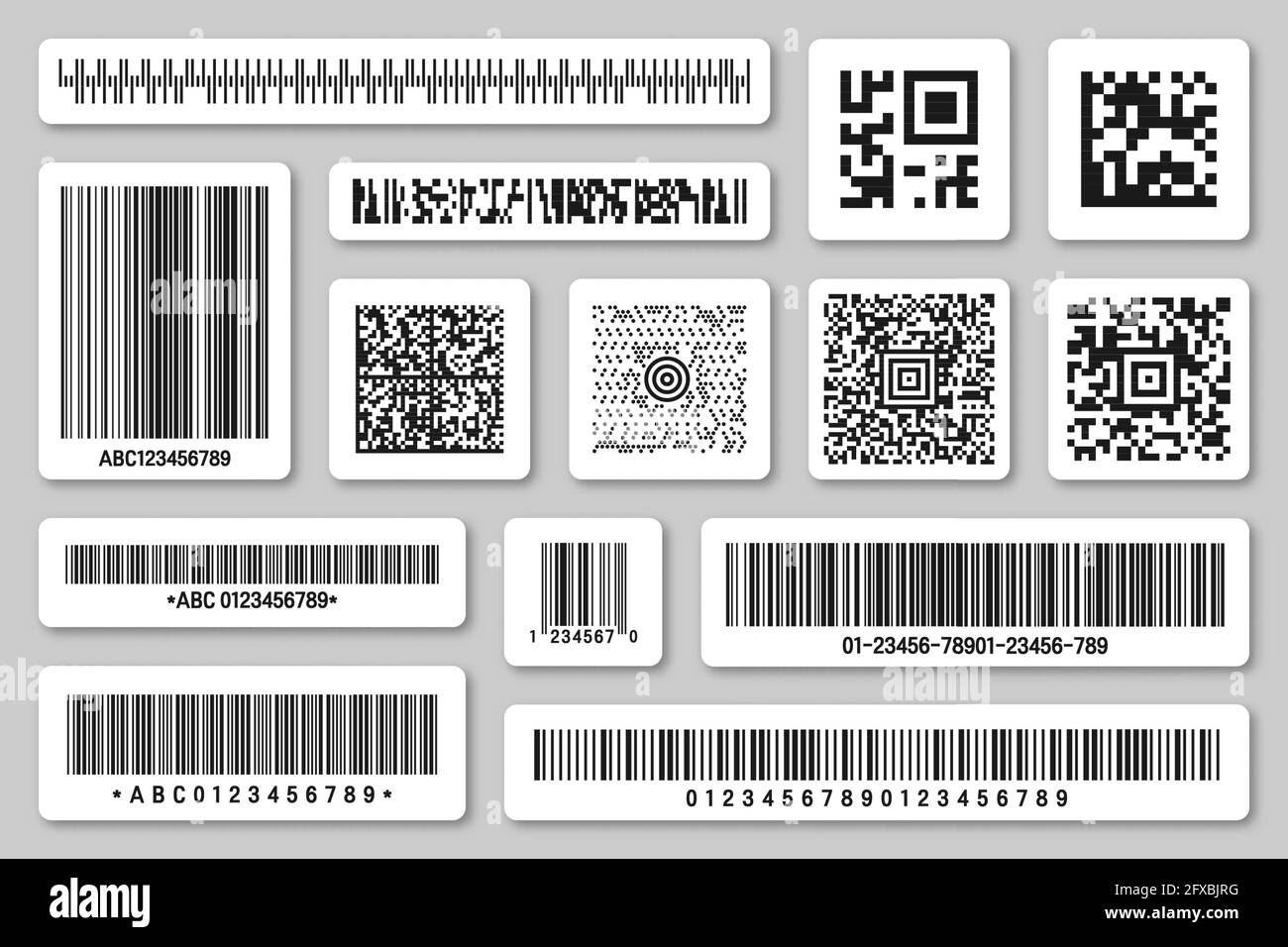 Satz von Produkt-Barcodes und QR-Codes. Identifizierungscode ...