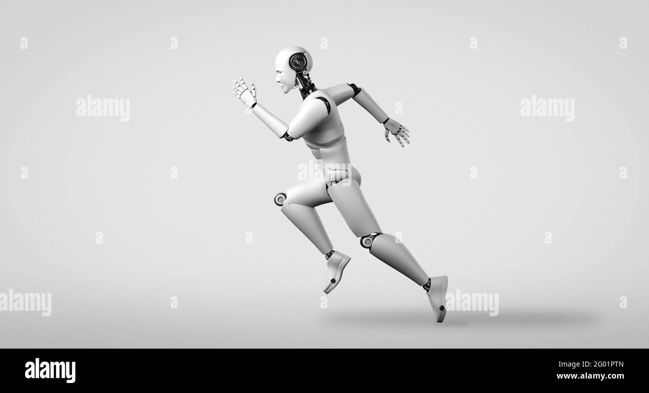 Laufen Roboter humanoid zeigt schnelle Bewegung und lebenswichtige ...
