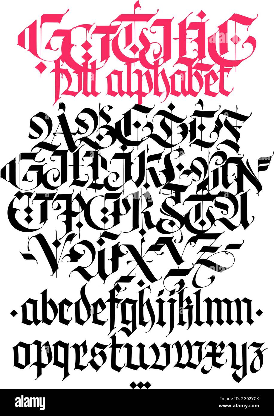 Gotisches Alphabet. Vektor. Moderne Gotik. Schwarze kalligrafische ...