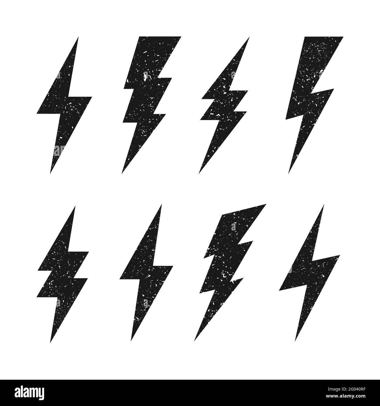 Blitzsymbole mit Grunge-Textur isoliert auf weißem Hintergrund. Vintage ...
