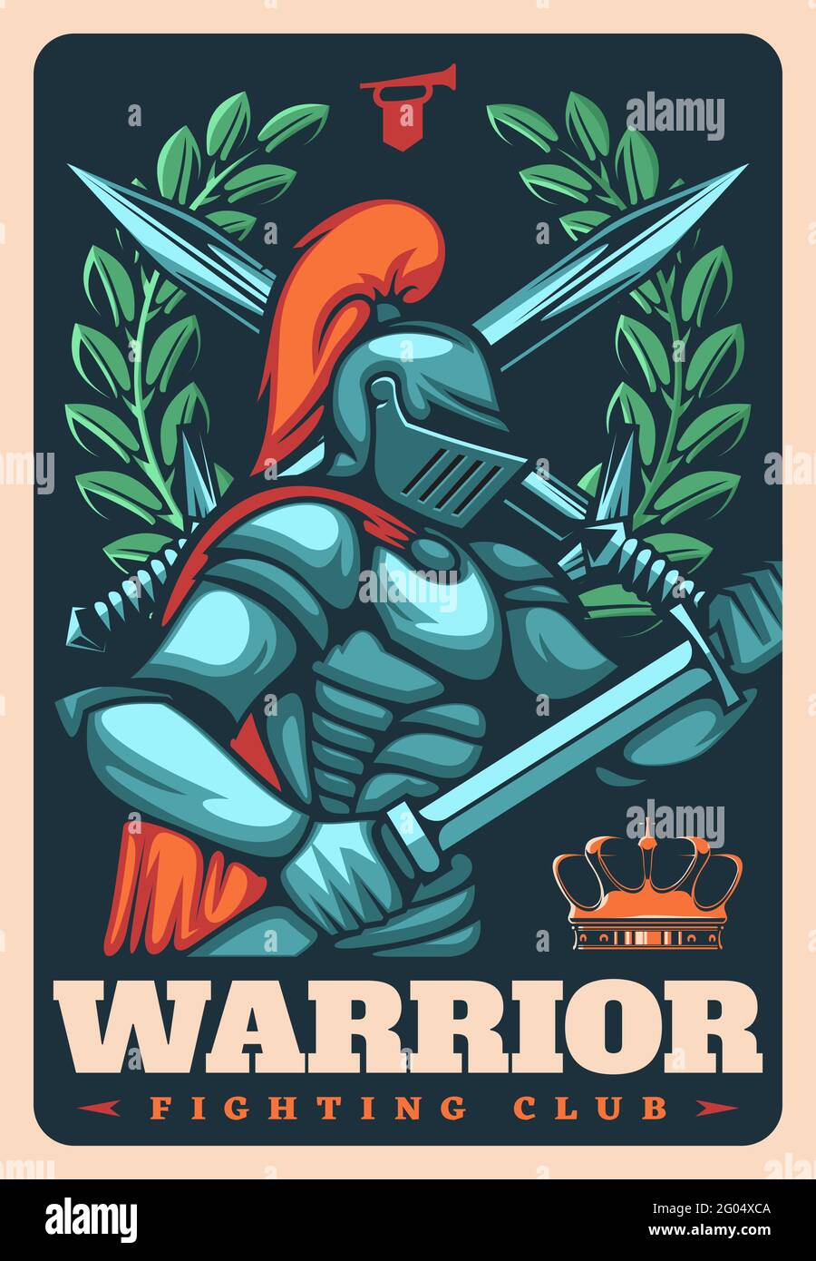 Kampfverein Krieger, mittelalterliche Ritter Retro-Poster. Vektor ...