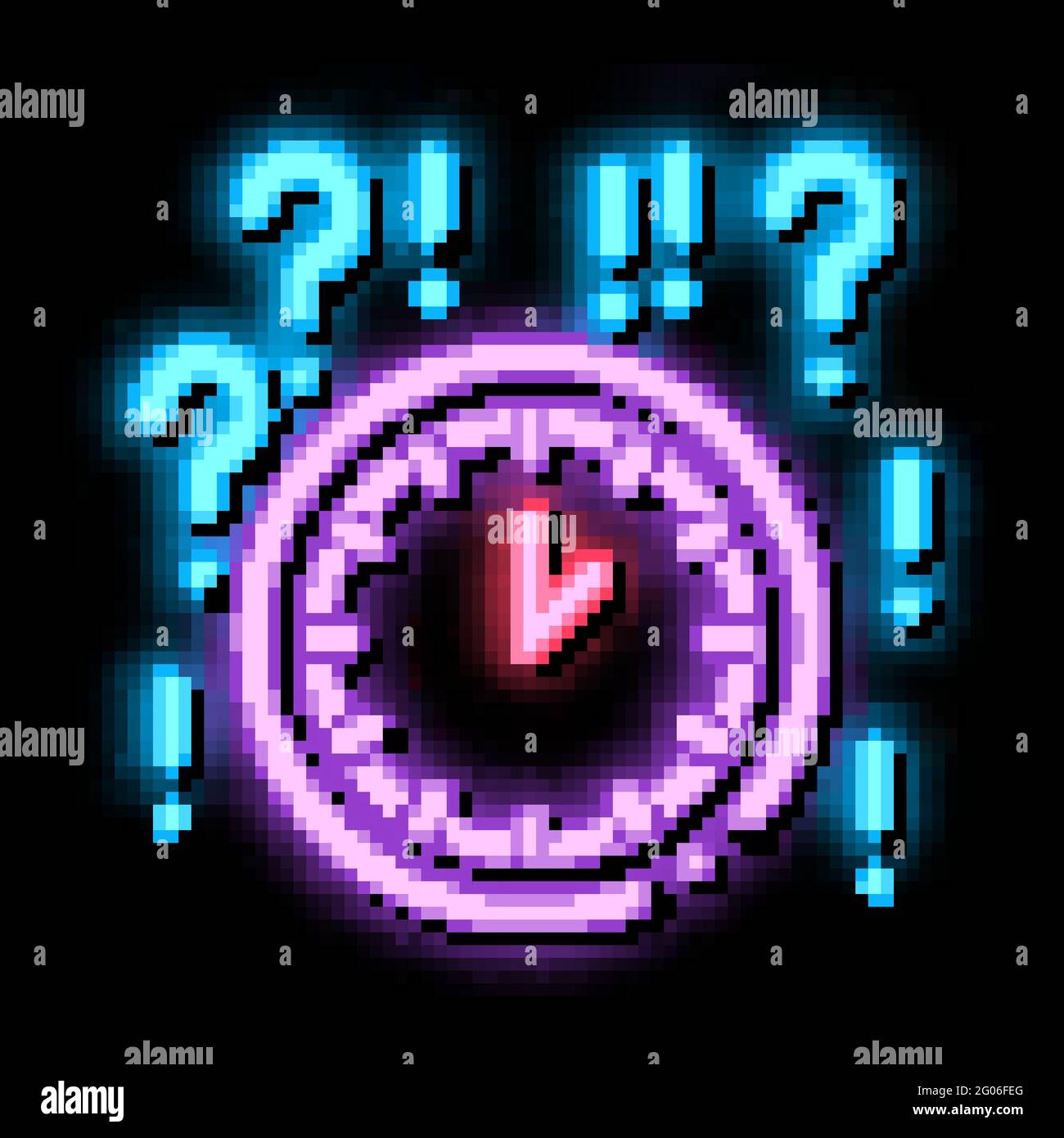 Uhr und Fragezeichen Neon leuchten Symbol Illustration Stock ...
