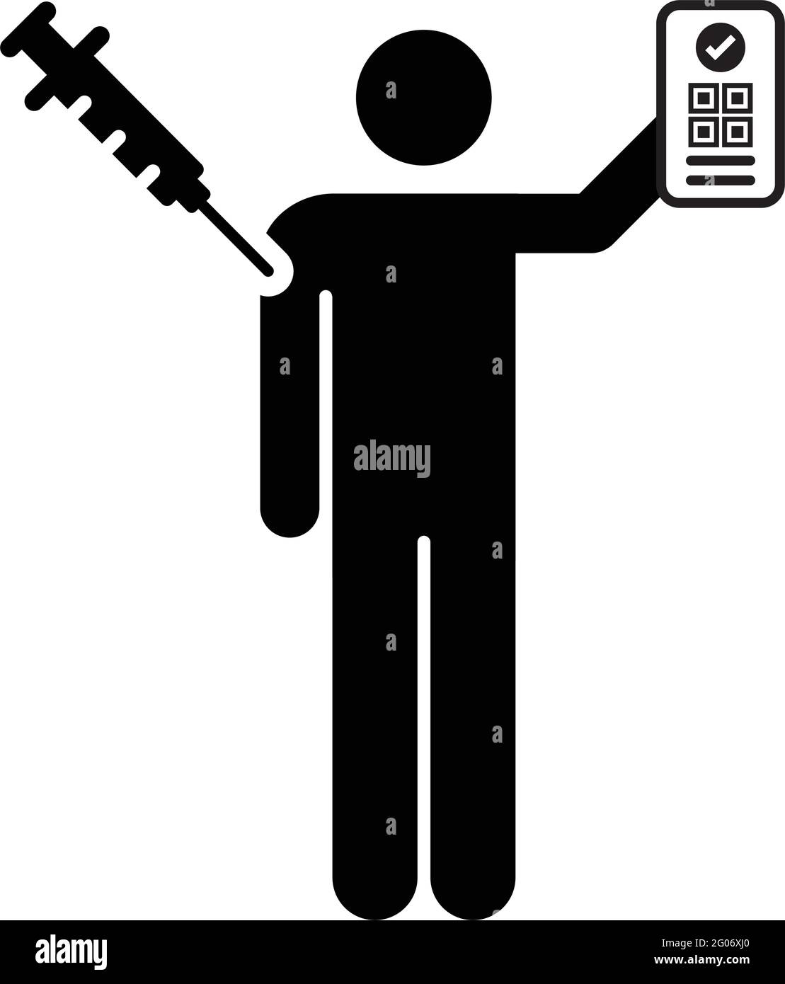 Impfpass Symbolvektor mit männlichem Piktogramm Symbol für medizinische ...