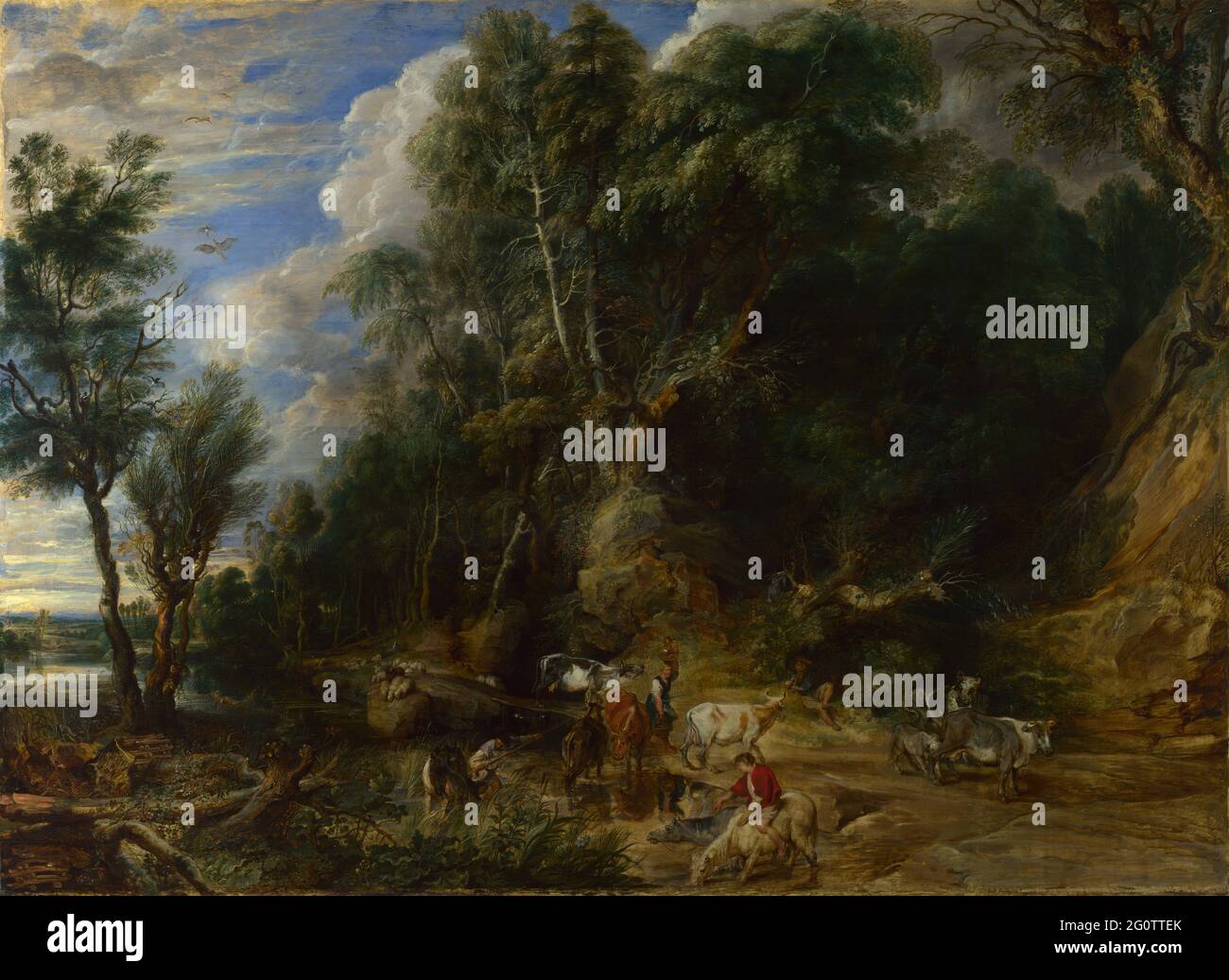 Eine ruhige Oase: Eine ruhige Landschaft, die im goldenen Sonnenlicht ...